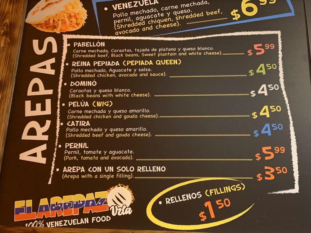 Carta del restaurante El Arepazo Vzla, Carrollton