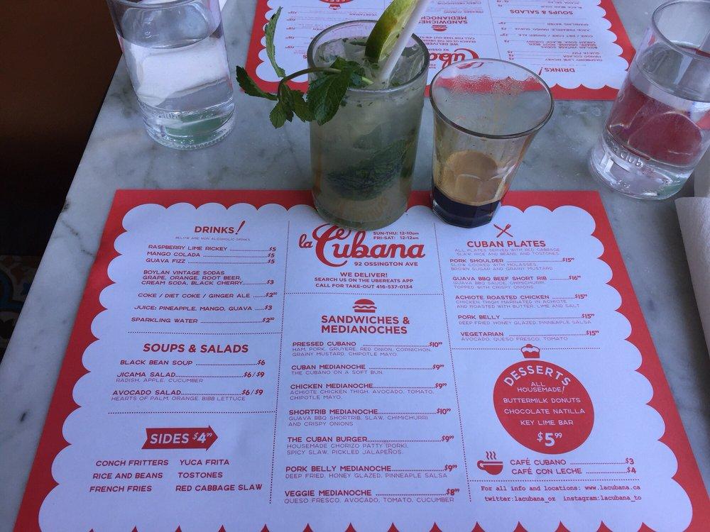 Menu at La Cubana desserts, Toronto, 92 Ossington Ave