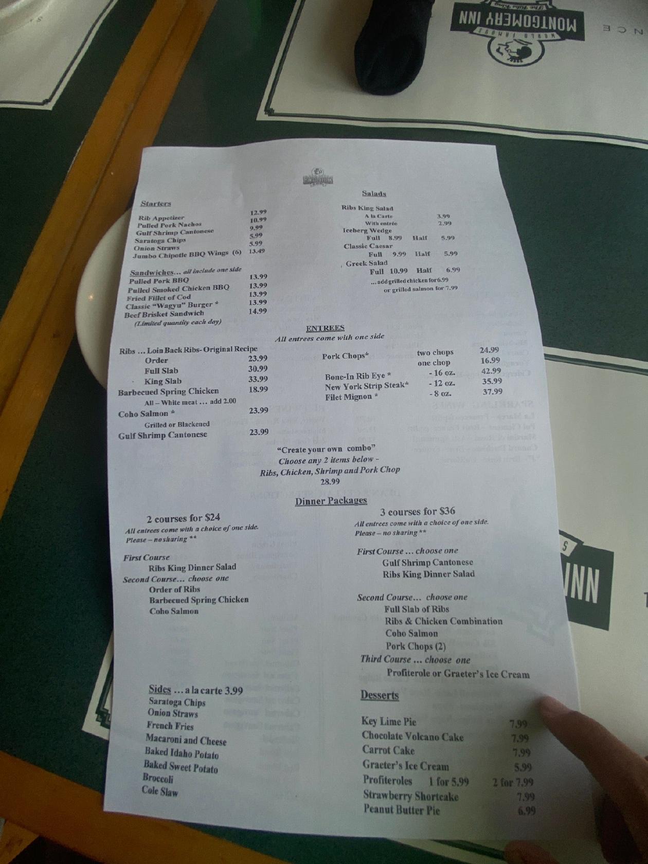Menu at Montgomery Inn The Boathouse BBQ, Cincinnati, 925 Riverside Dr