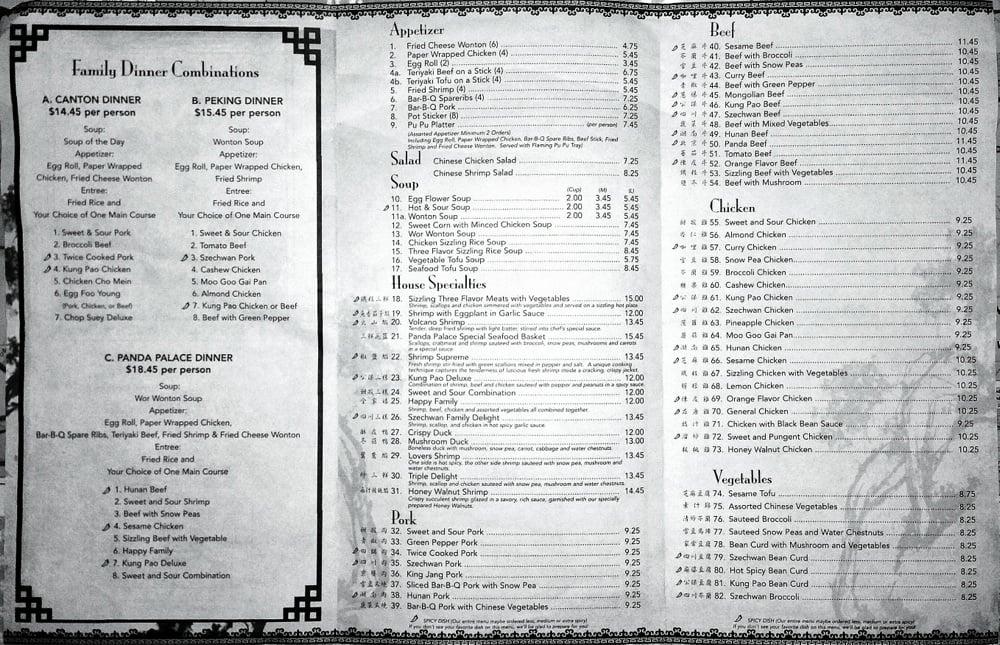 Menu at Panda Palace restaurant, Montrose