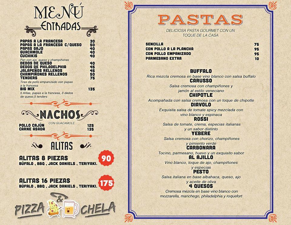 Menu at Pizza & Chela pizzeria, Merida