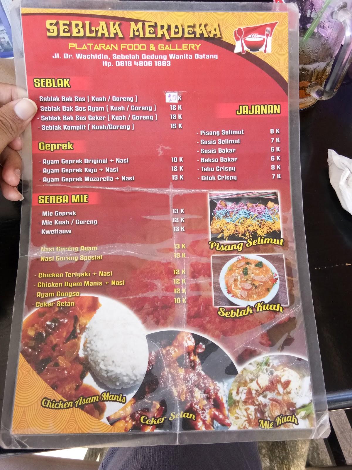 Carta de cafetería Seblak Merdeka Sambong, Batang, Batang