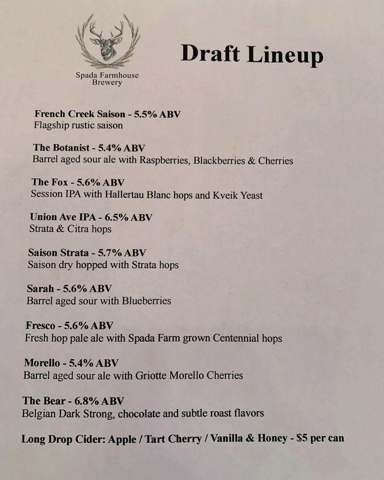 Menu at Spada Farmhouse Brewery pub & bar, Snohomish