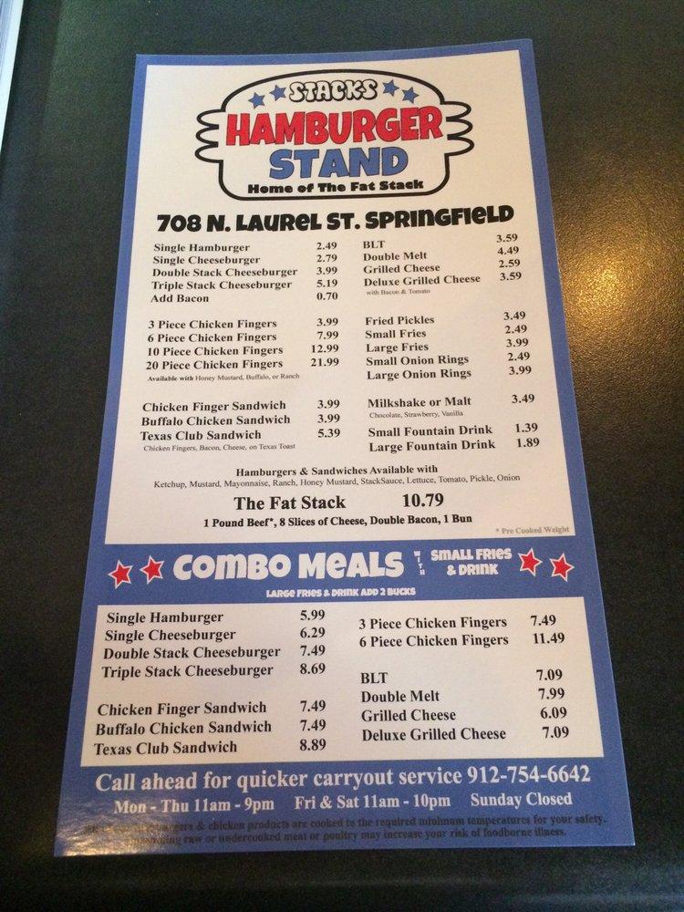 Menu at Stacks Hamburger Stand fast food, Springfield