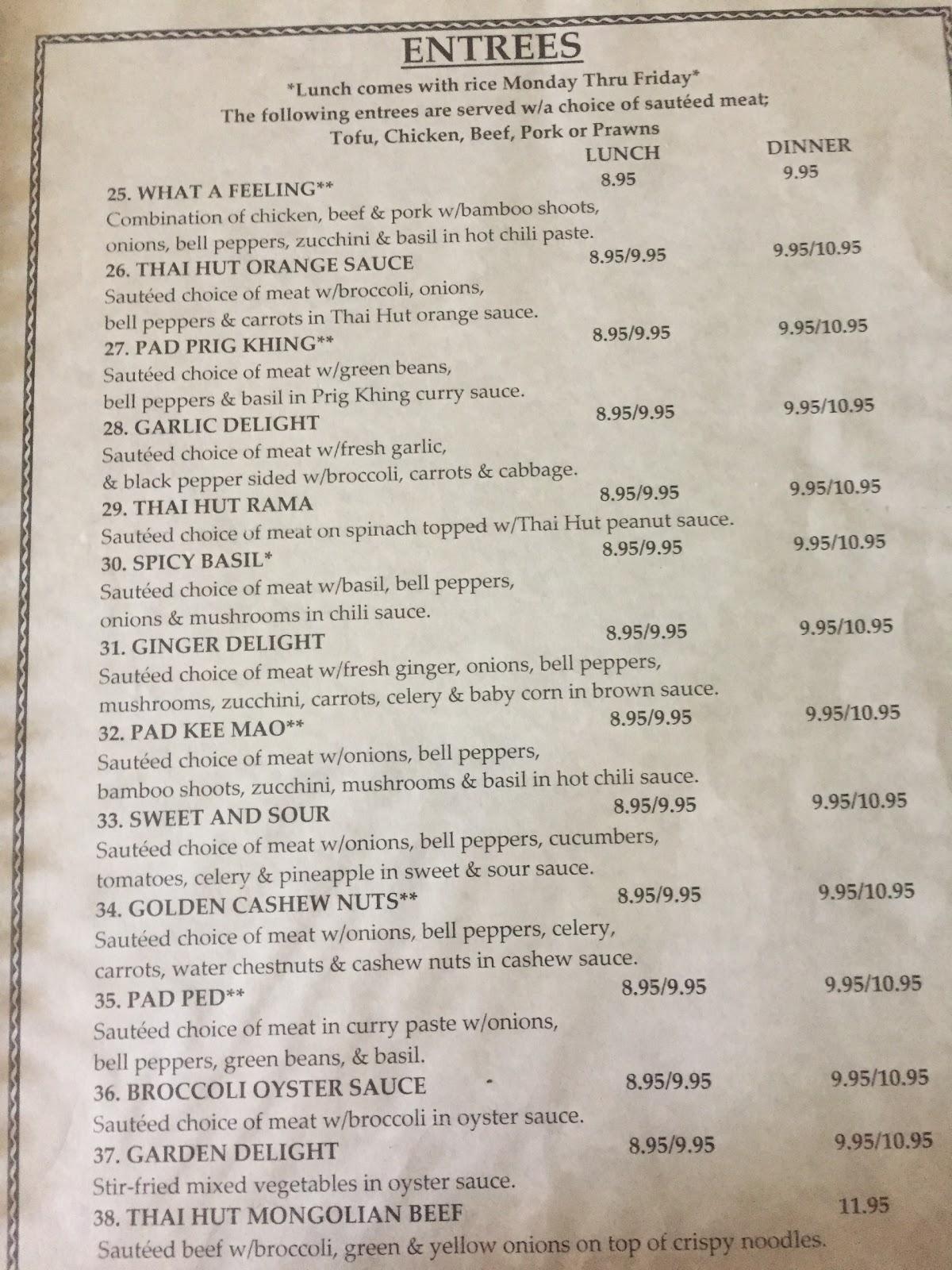 Menu at Family Thai Hut restaurant, Gig Harbor
