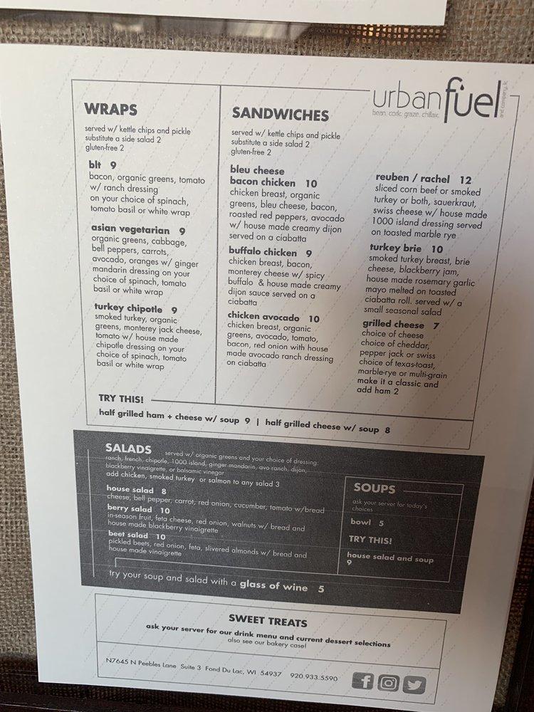 Menu at Urban Fuel Coffee Station pub & bar, Fond du Lac