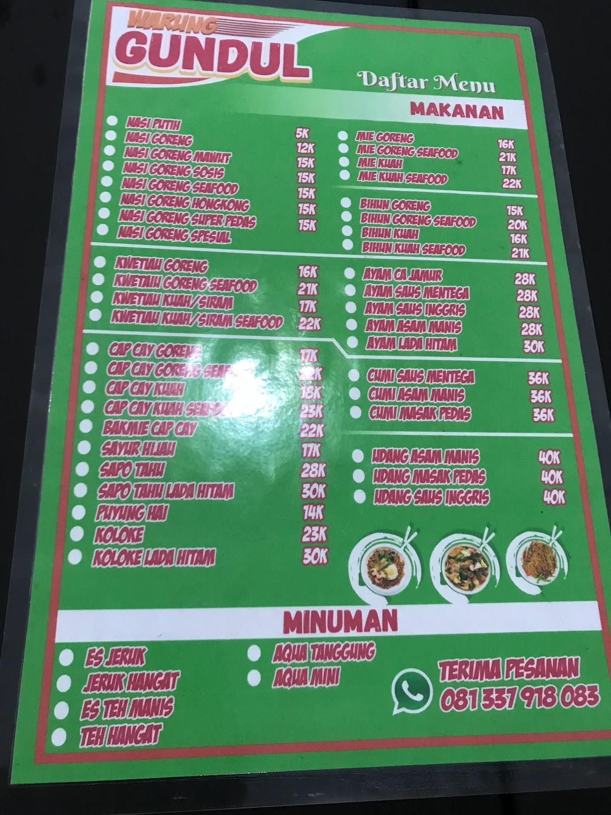 Menu at Wr Gundul restaurant, Tabanan