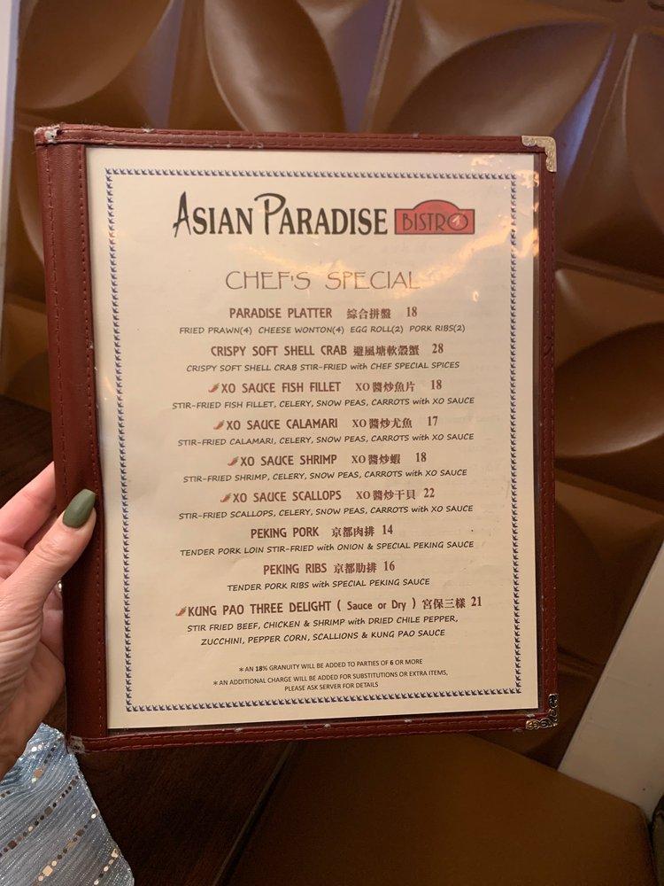 Menu at Asian Paradise restaurant, Reno