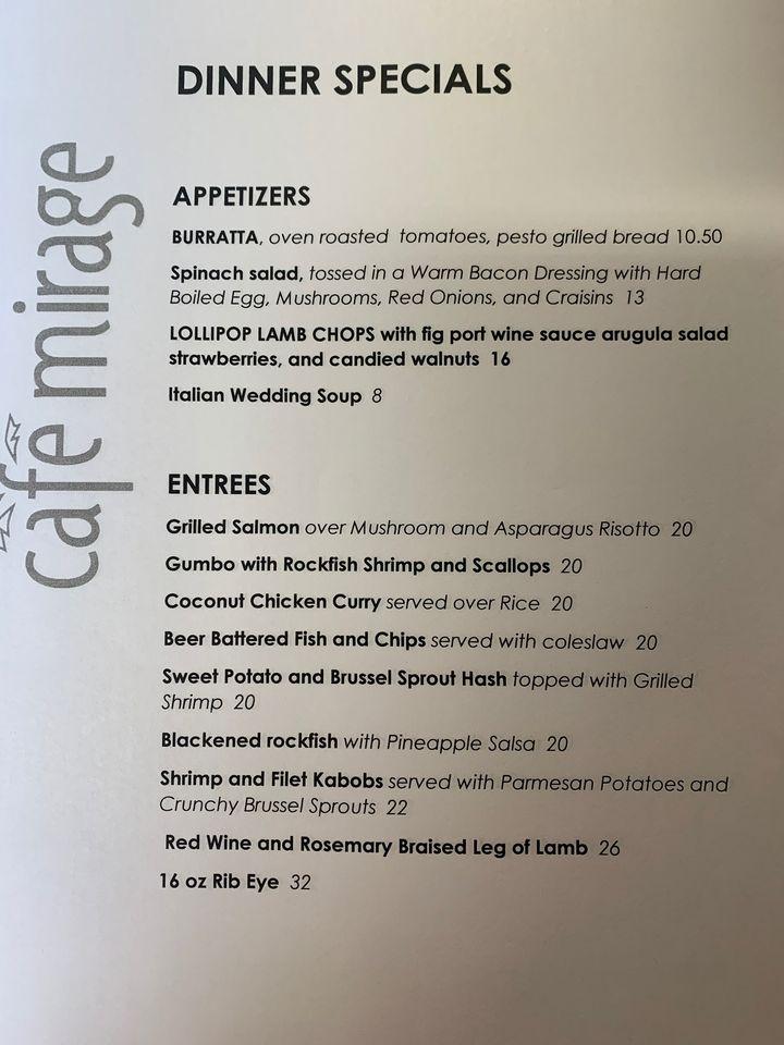 Carta de Cafe Mirage, Ocean City