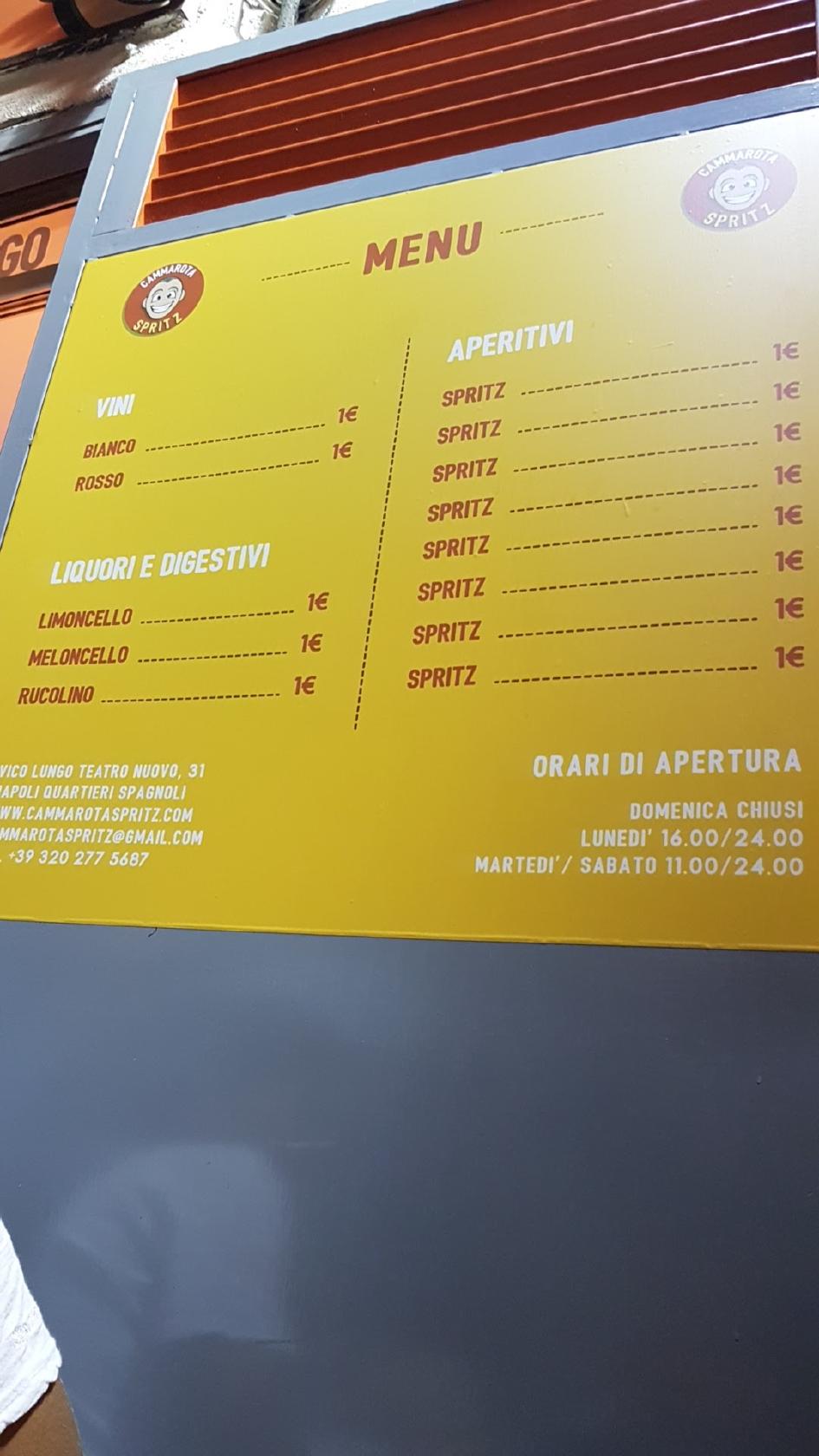 Menu da Cammarota Spritz pub & bar, Napoli