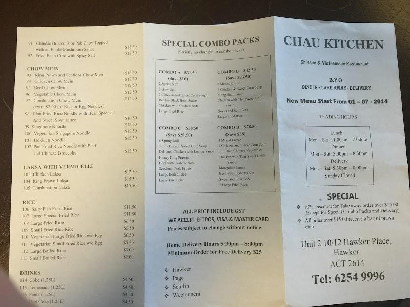Menu at Chau Kitchen restaurant, Hawker