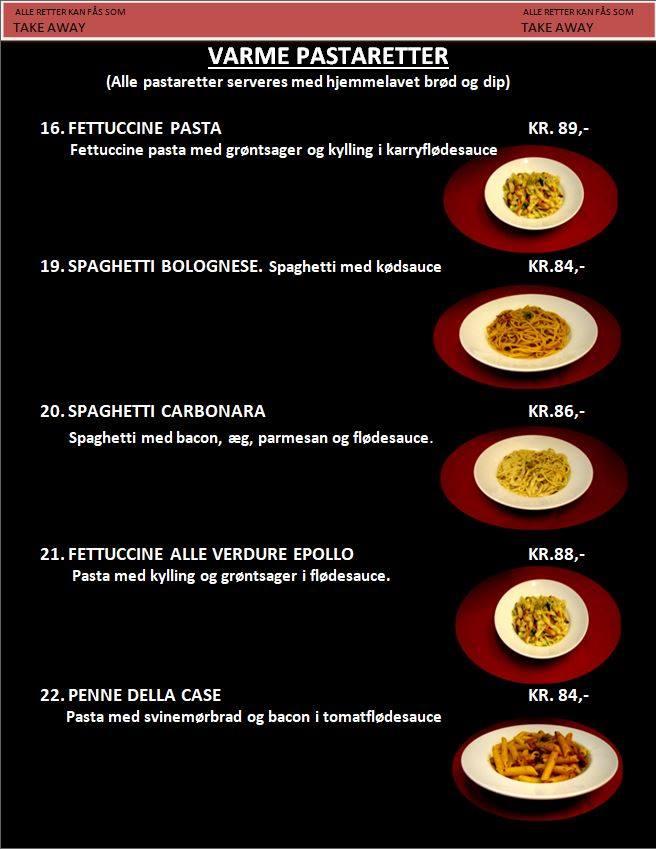Carta de pizzería Cocco Bello, Randers