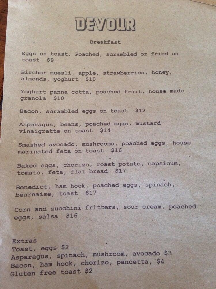 Menu at Devour Cafe Patisserie, Adelaide, 52 Davenport Terrace