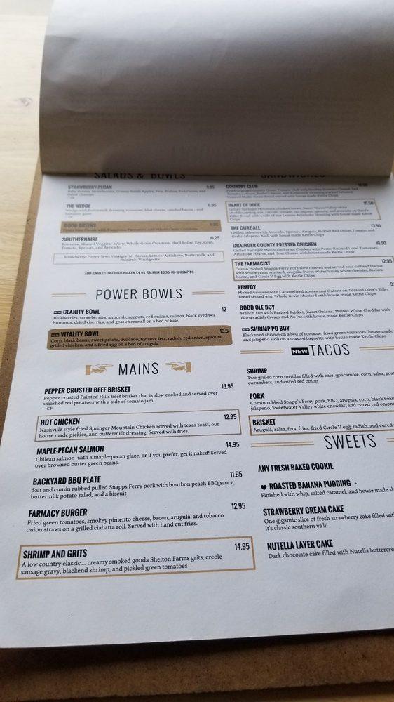 Menu at Farmacy restaurant, Knoxville, 5018 Kingston Pike