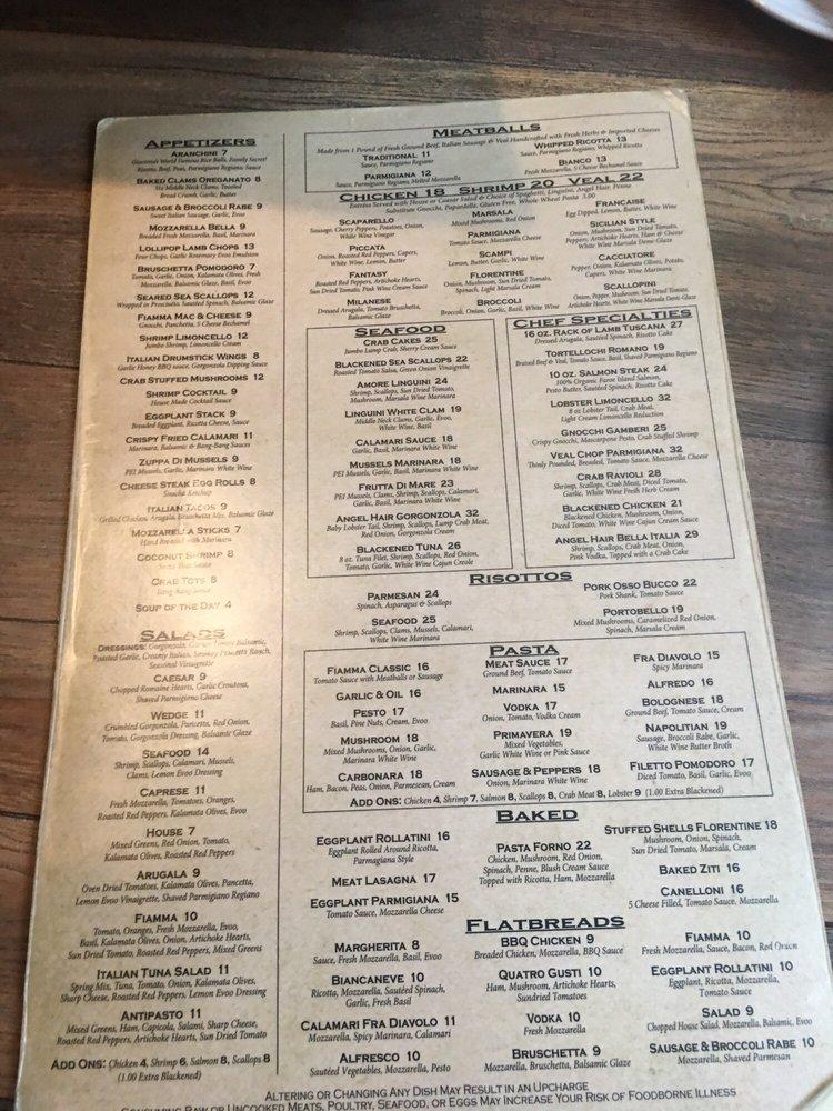 Menu at Fiamma Italian Grill pub & bar, Bethlehem