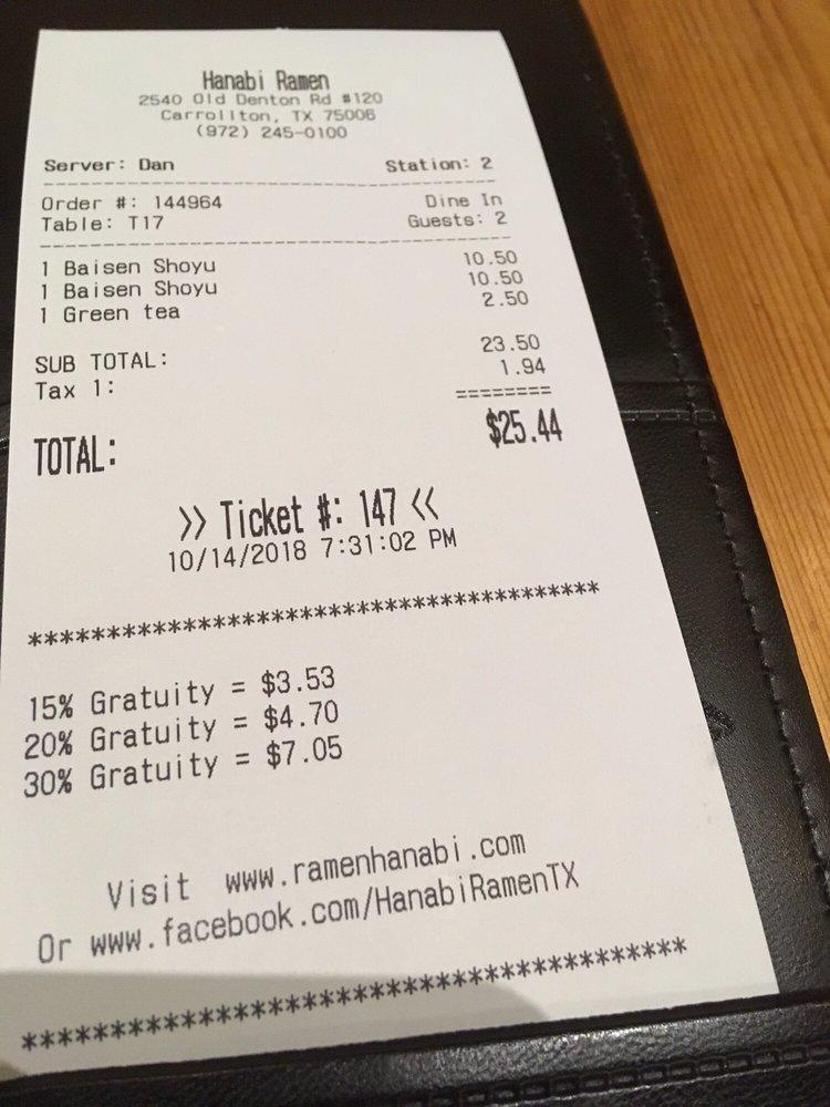 Menu at Hanabi Ramen Carrollton restaurant, Carrollton