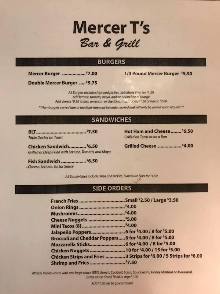 Menu at Mercer T's Bar & Grill, Clyman