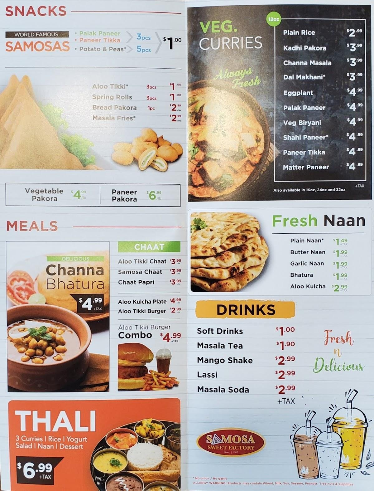 Menu at Samosa and Sweet Factory restaurant, Brampton, Bramalea Rd