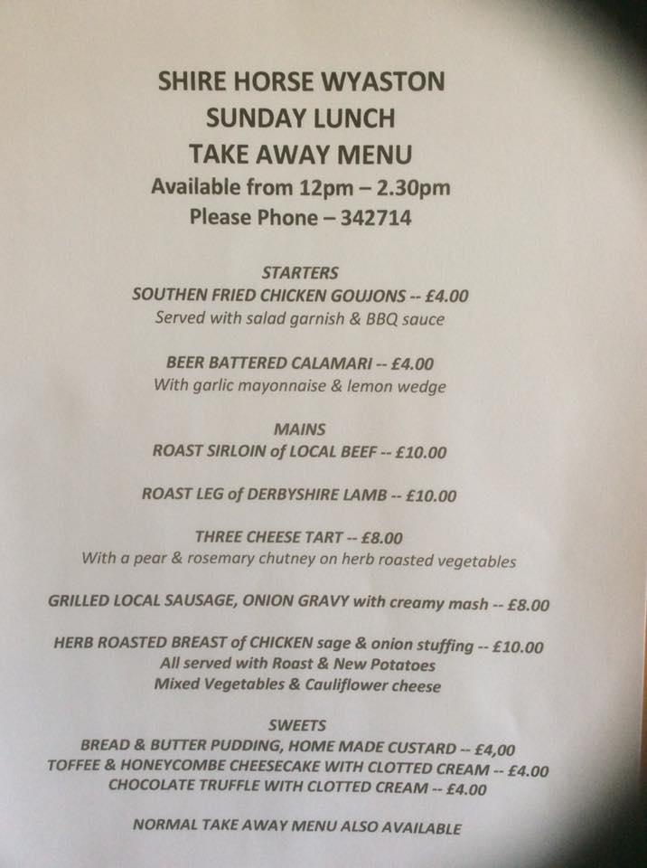 Menu at Shire Horse pub & bar, Ashbourne