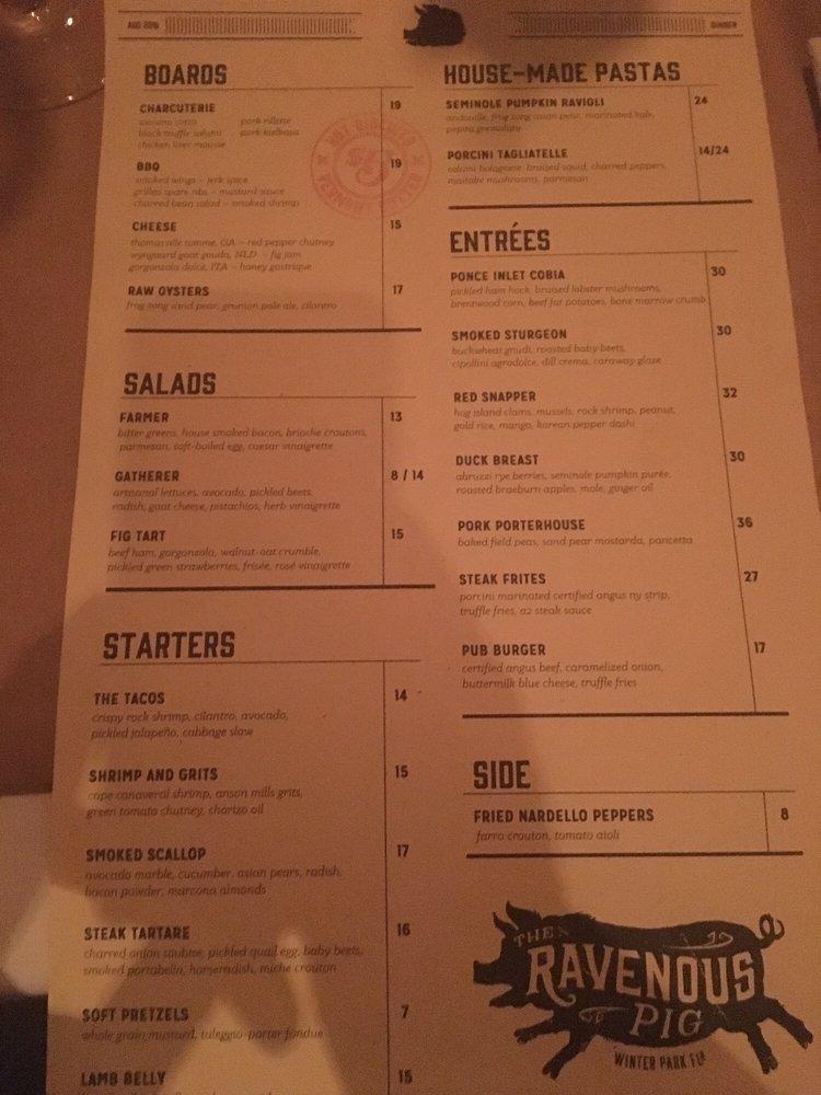 Menu at The Ravenous Pig BBQ, Winter Park, 565 W Fairbanks Ave