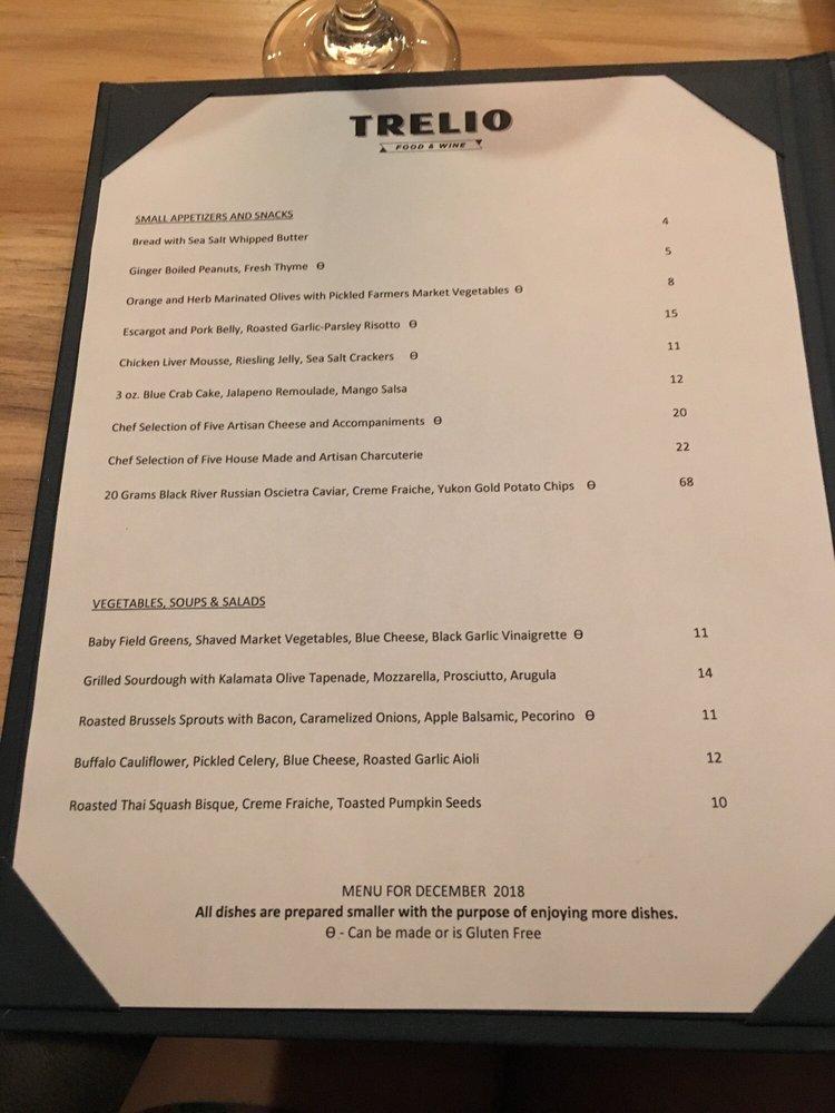 Menu at Trelio Food & Wine pub & bar, Clovis