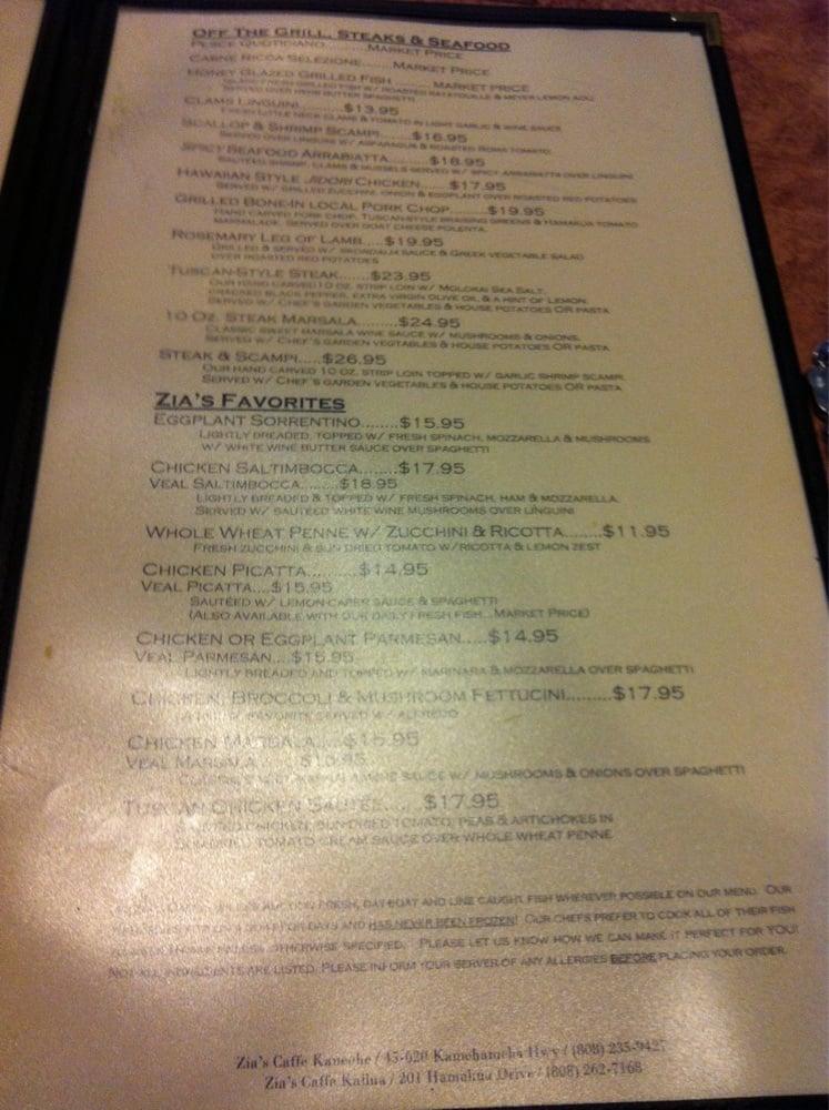 Menu at Zia's Caffe pizzeria, Kaneohe, 45-620 Kamehameha Hwy