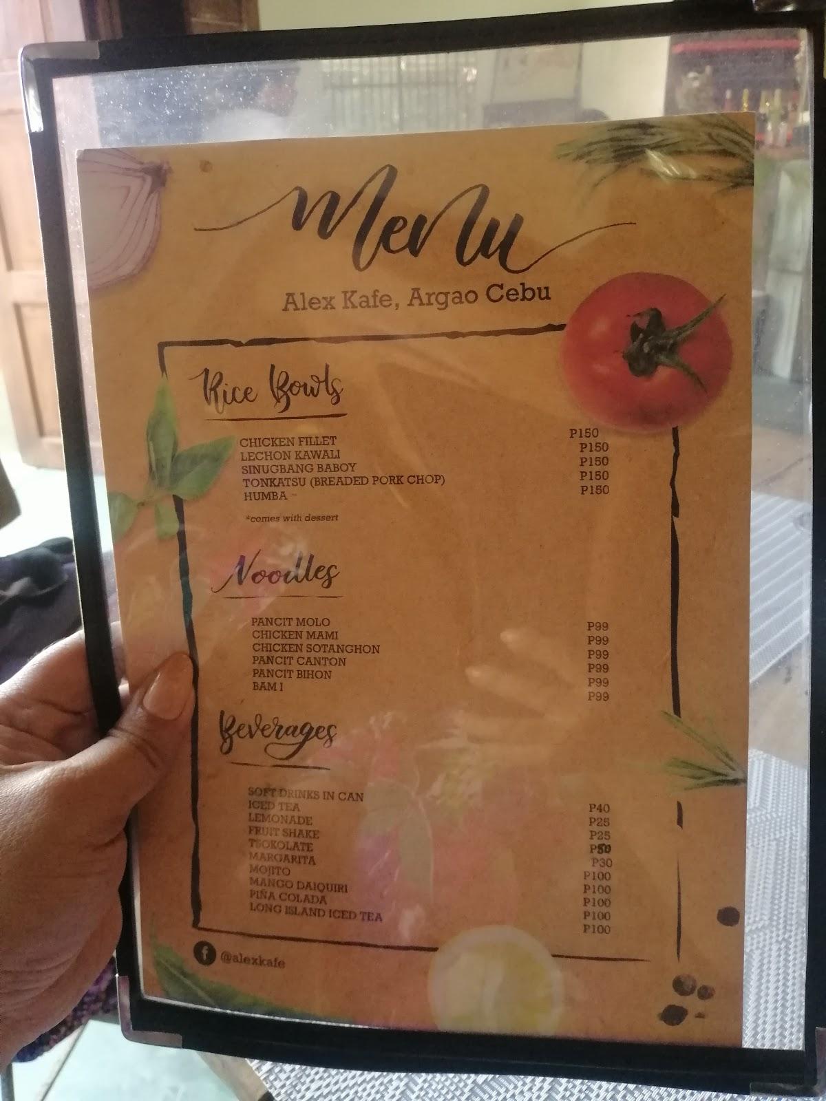 Menu at Alex Kafe, Argao Cebu, PHILIPPINES restaurant, Argao, Rizal St