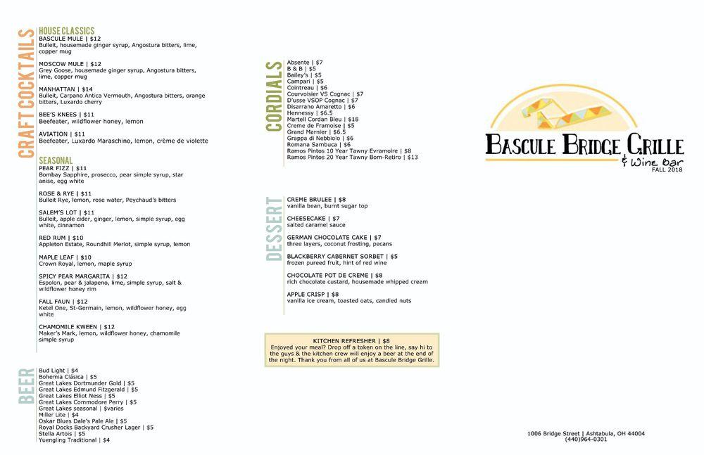 Menu at Bascule Bridge Grille pub & bar, Ashtabula