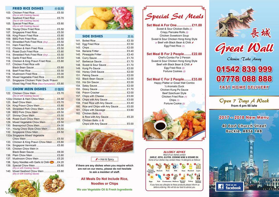 Menu at Buckie Chinese takeaway fast food, Buckie