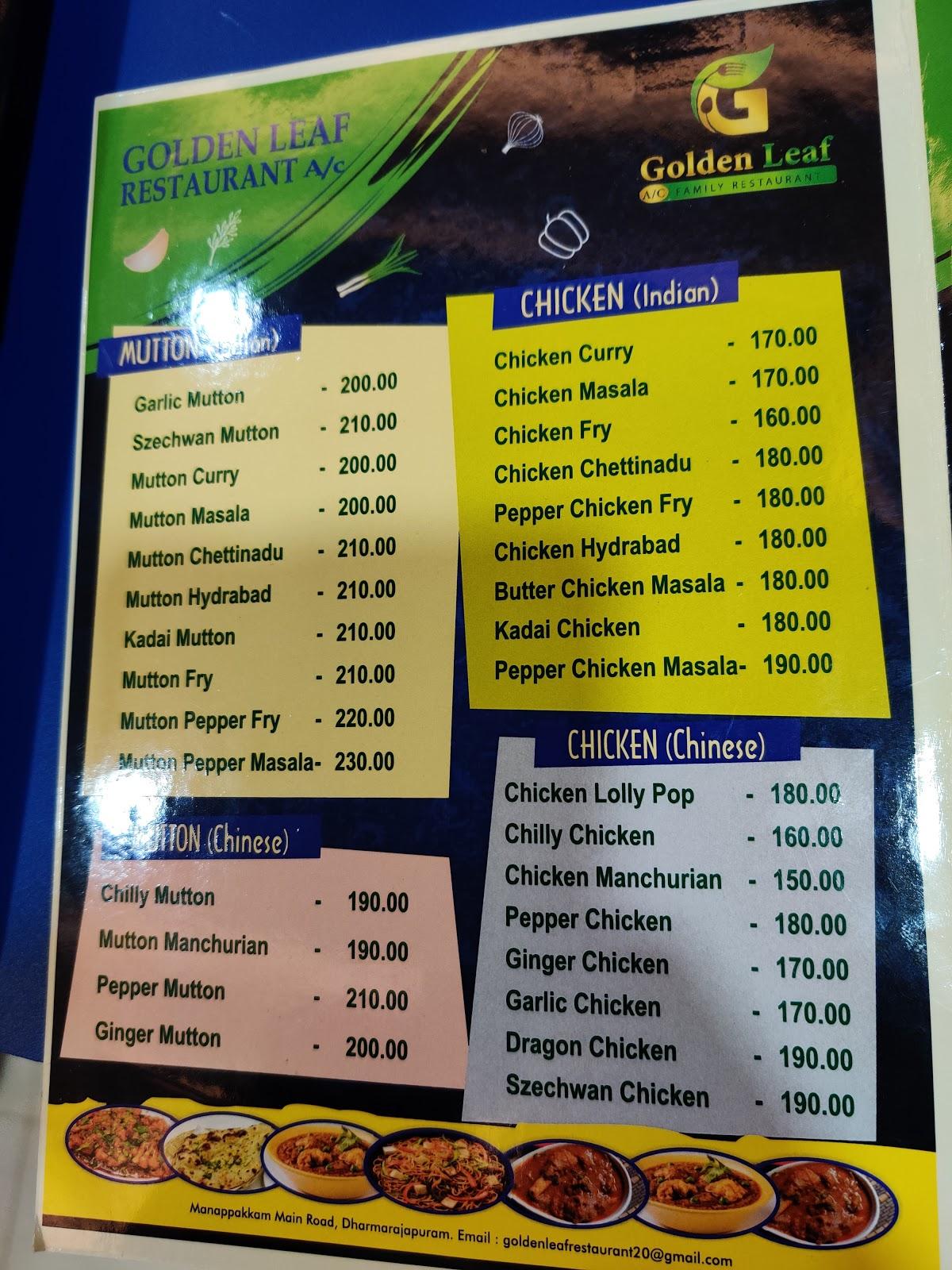 Menu at Golden Leaf Restaurant, Chennai, 1-38A