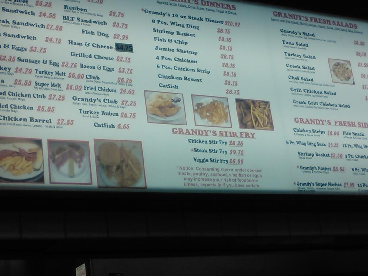 Menu at Grandy's Coney Island fast food, Detroit, Holbrook Ave