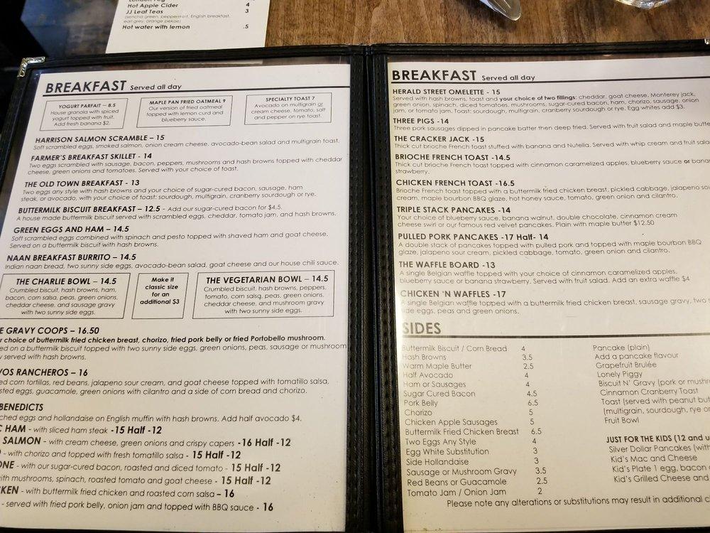 Menu at Jam Cafe, Vancouver, 556 Beatty St