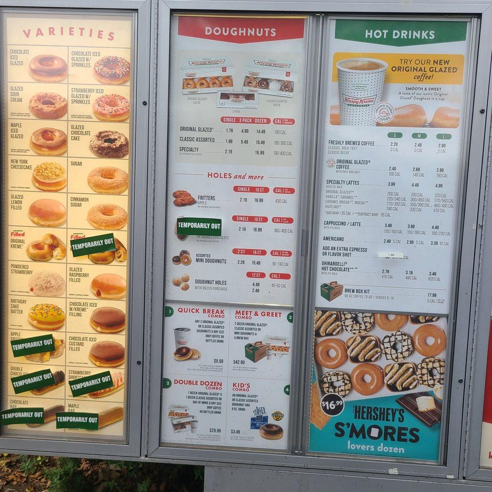 Menu at Krispy Kreme restaurant, Menifee