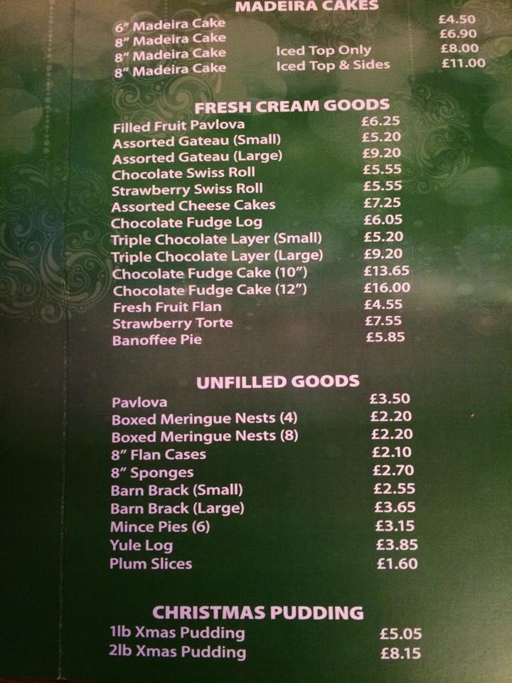 Menu at Leprechaun Bakery & Coffee Shop, Londonderry