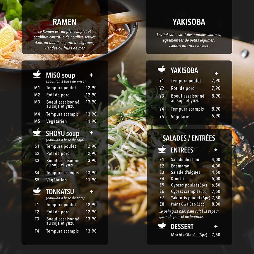 Menu at Ninja Ramen, Liège