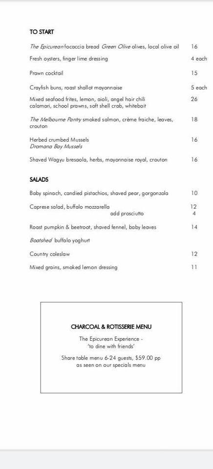 Menu at The Epicurean Kitchen, Balnarring restaurant, Balnarring