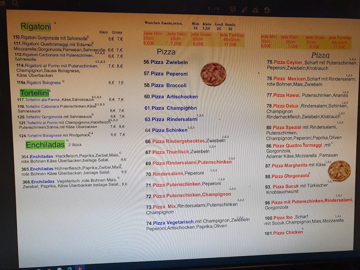 Menu at Pizza Miami, Nuremberg