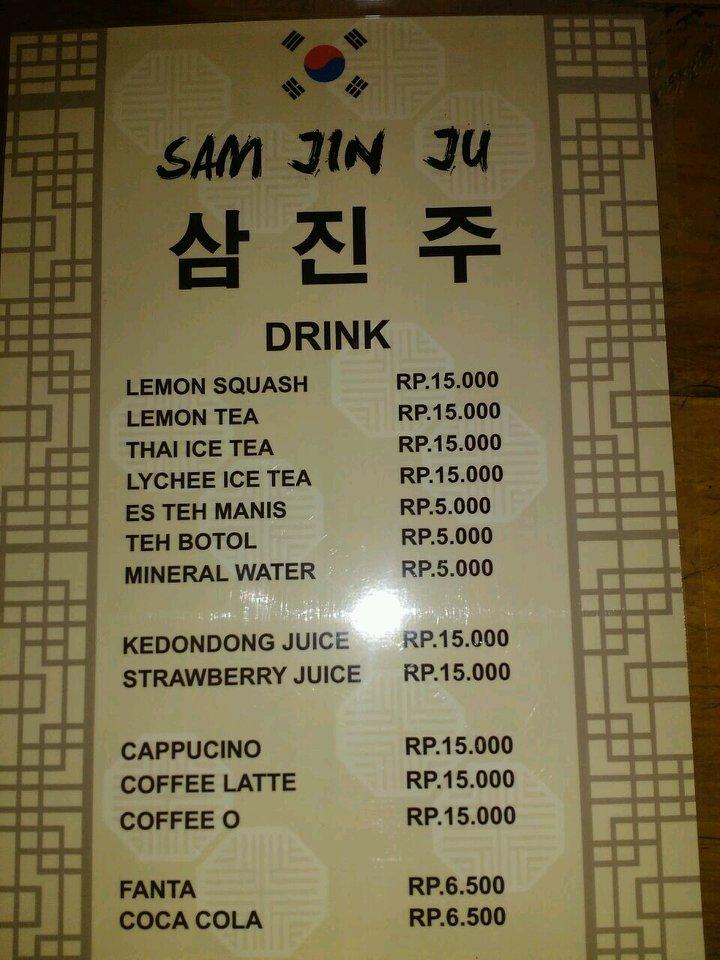 Carta de Sam Jin Ju Korean BBQ, Margaasih