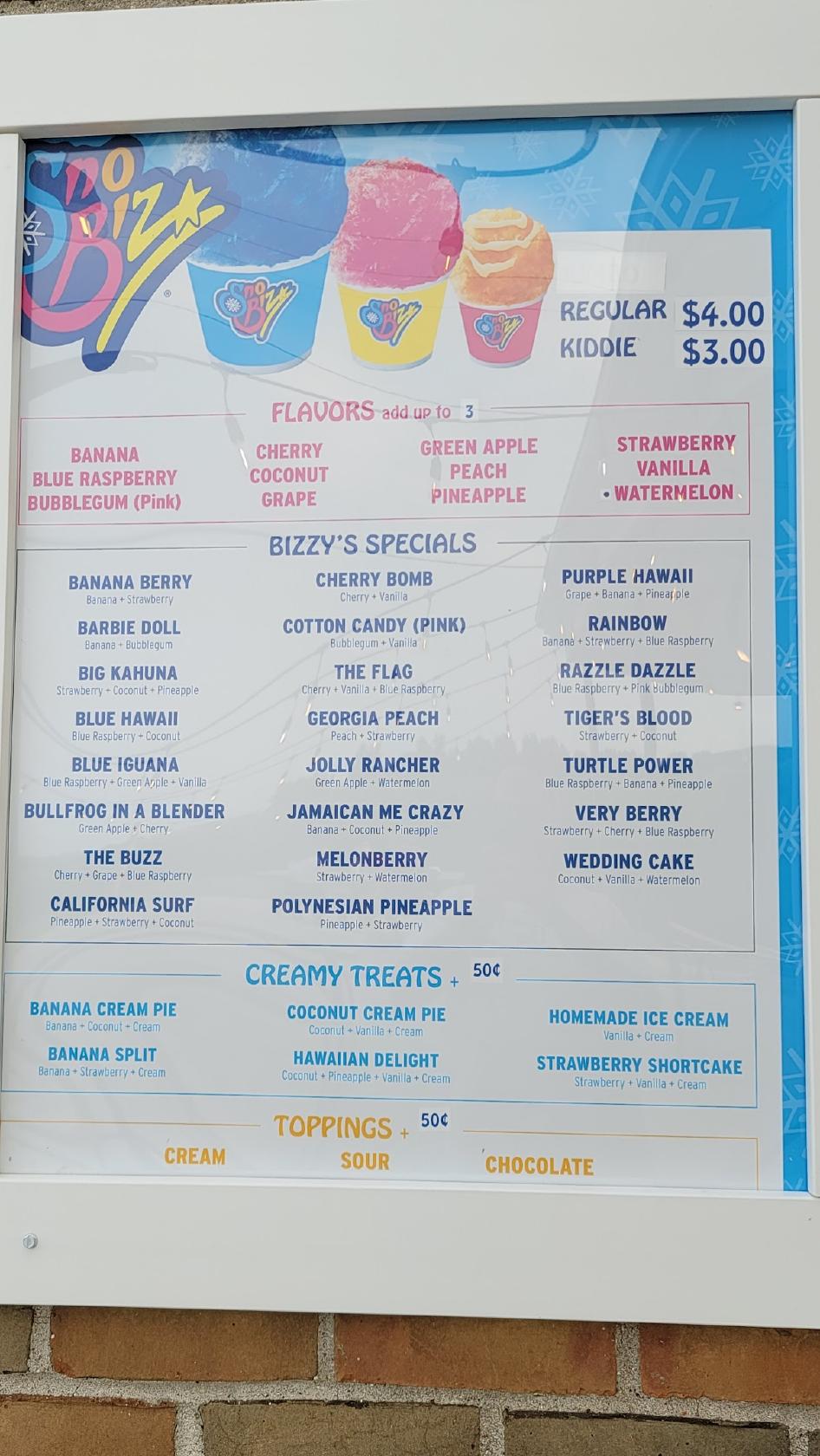 Menu at Sundaze pizzeria, Haskins