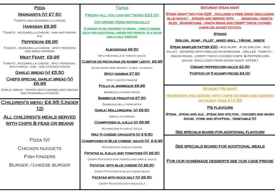 Menu at THE HILLTOP pub & bar, Conisbrough