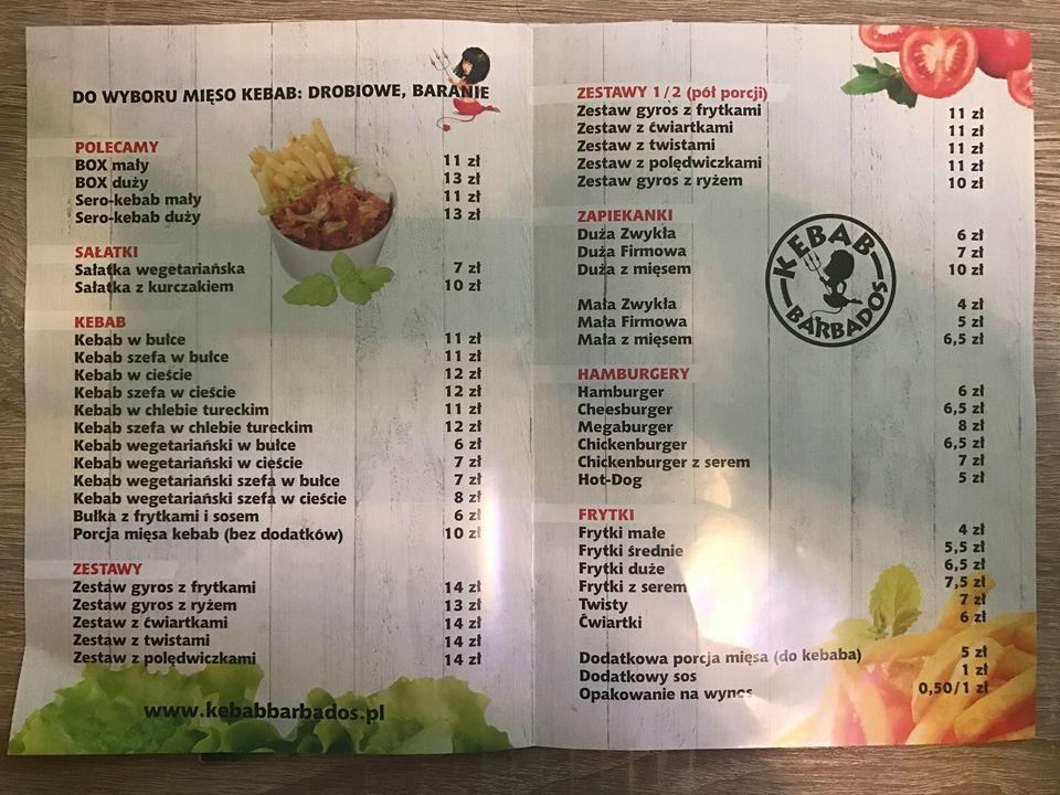 Menu at Barbados, Sucha Beskidzka