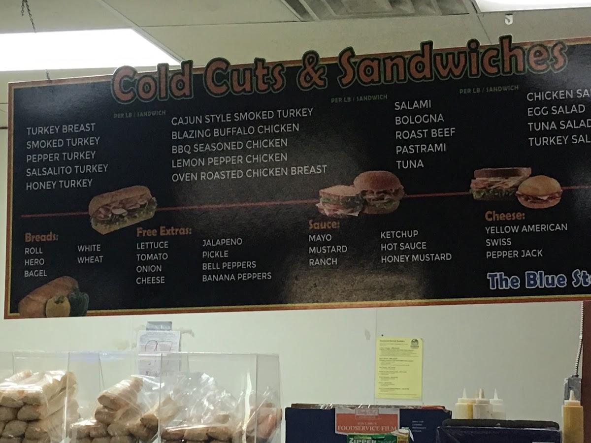 Menu at Blue Store Deli restaurant, Montgomery