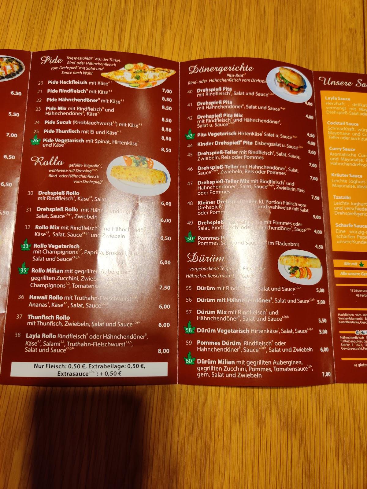 Menu au Layla Kebabhaus café, Sulingen