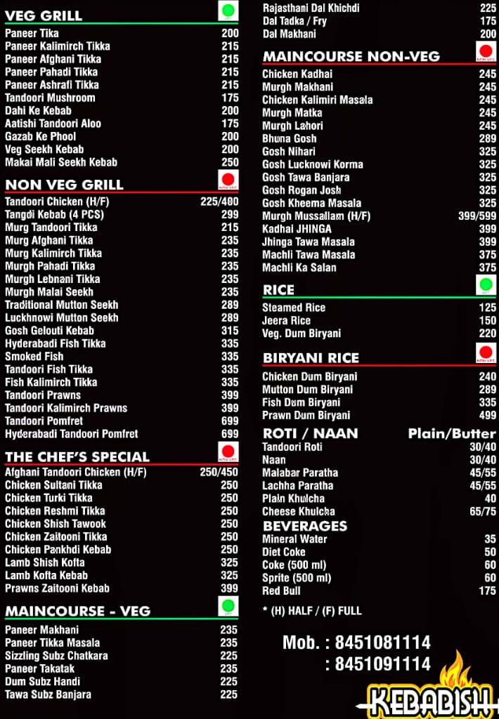 Menu at M. K food house, Mumbai
