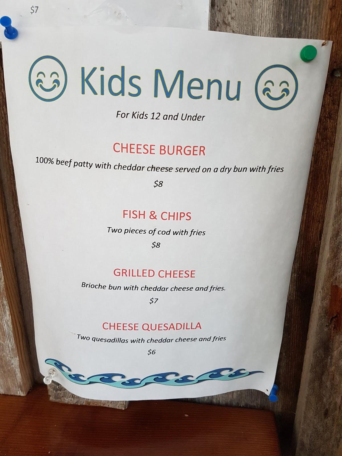 Carta del pub y bar Surfside Grill, Tofino
