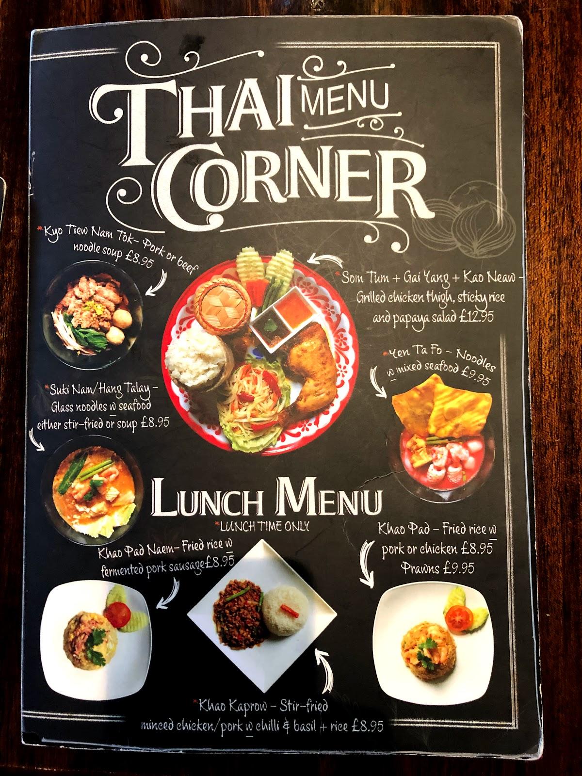 Menu at Thai Corner restaurant, Reading