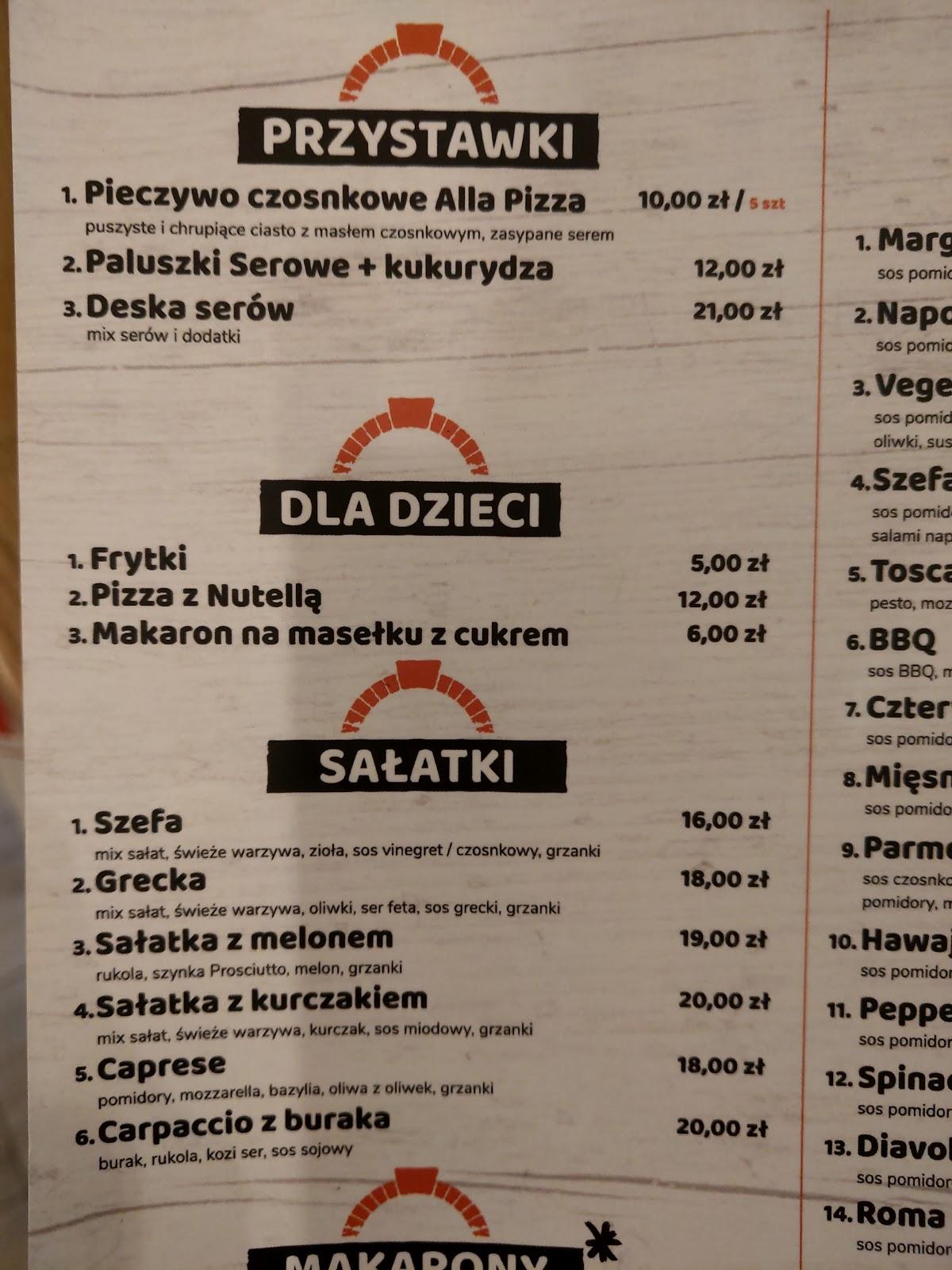 Menu at pizzeria PP Roni, Platerówka