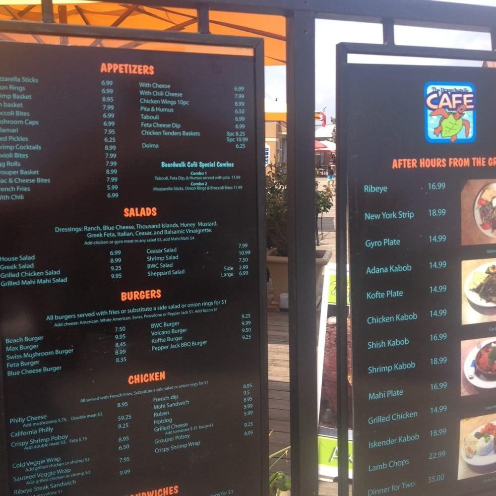 Menu at Boardwalk Cafe, Pensacola Beach
