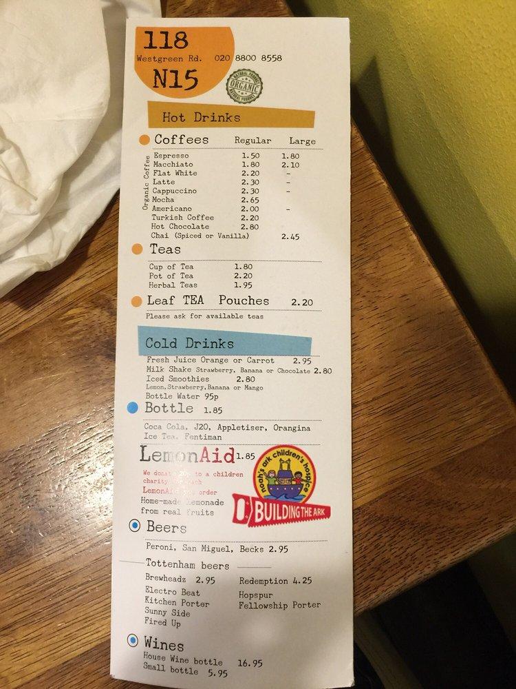 Menu at Cafe Lemon, London, 118 W Green Rd