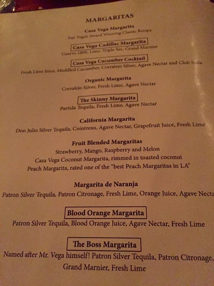 Menu at Casa Vega pub & bar, Los Angeles, Ventura Blvd